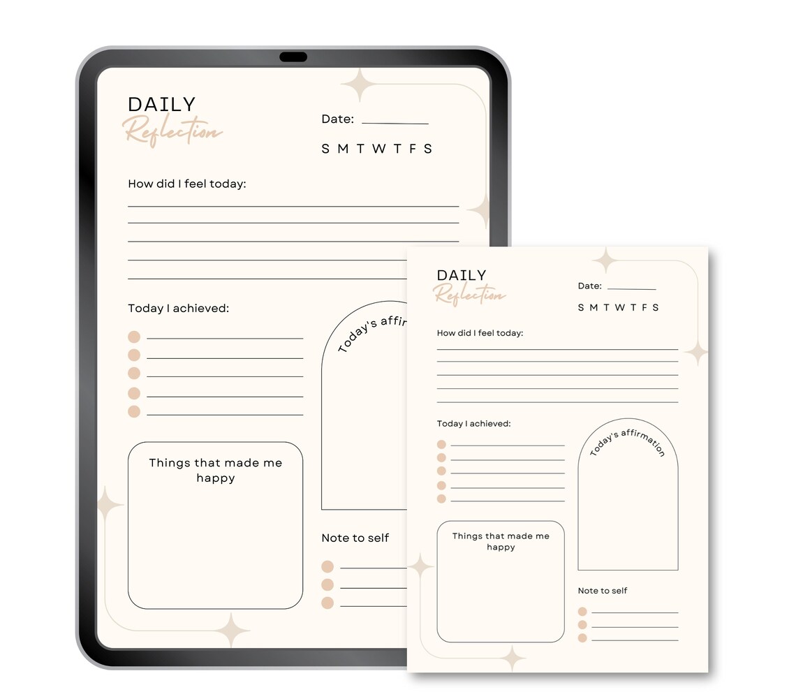 Daily Reflection Journal Printable, Daily Reviews Printable, Self ...