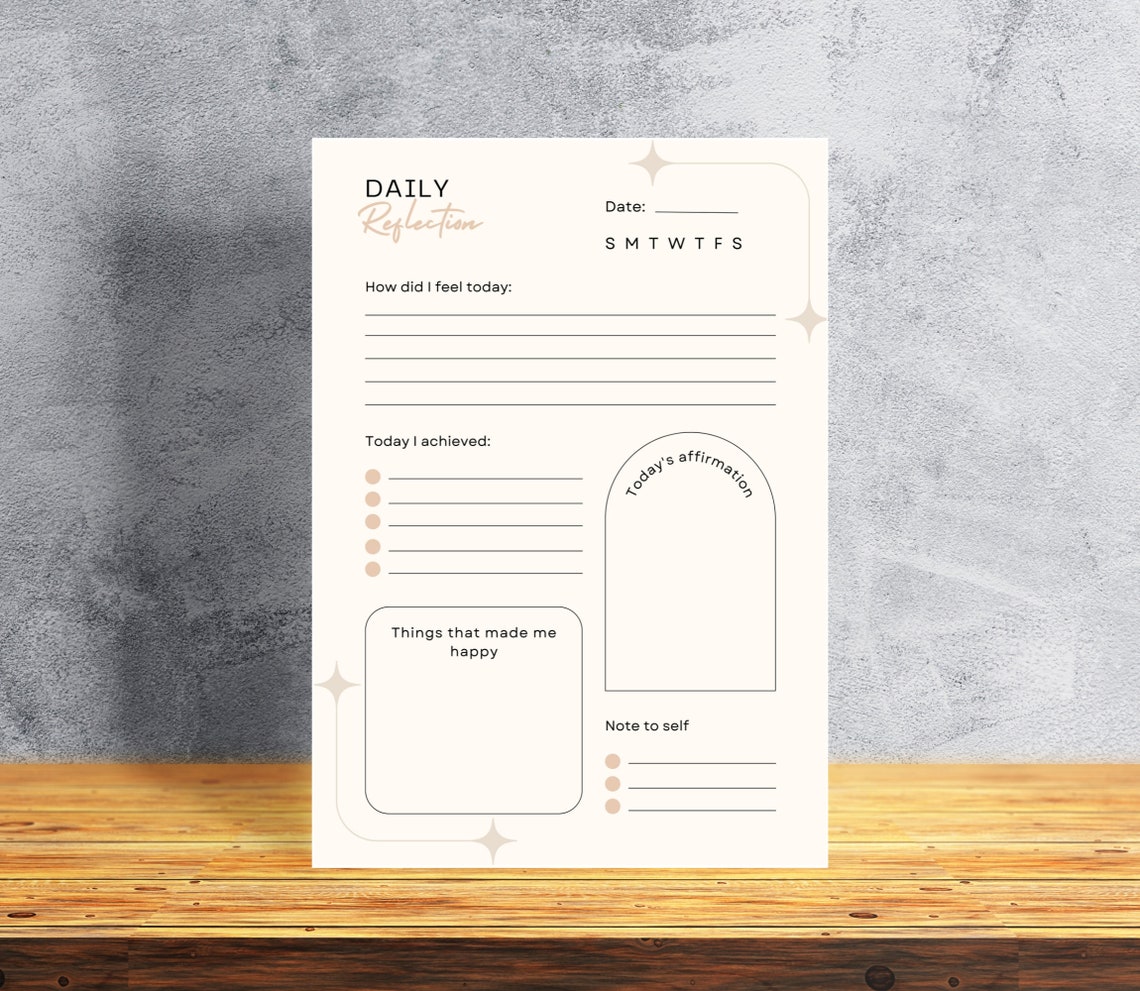 Daily Reflection Journal Printable, Daily Reviews Printable, Self ...