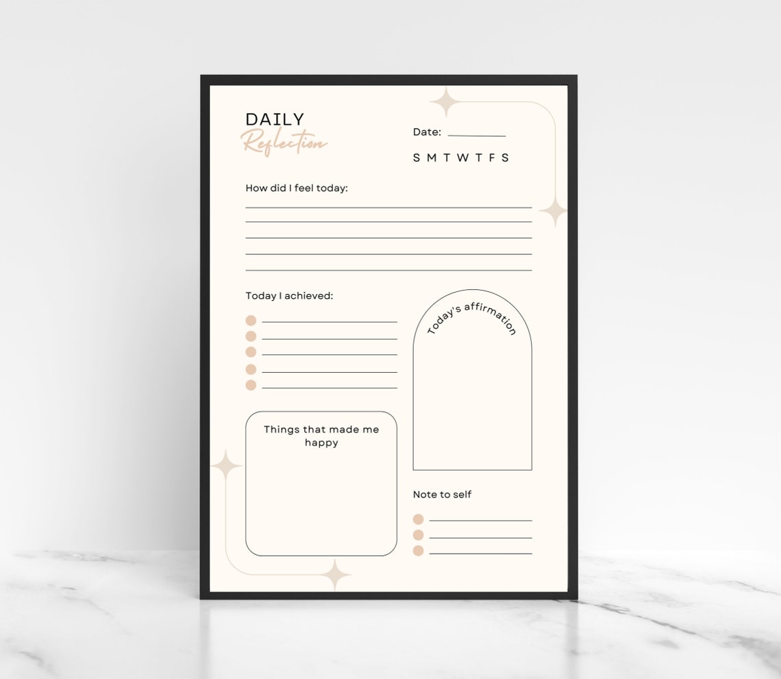 Daily Reflection Journal Printable, Daily Reviews Printable, Self ...