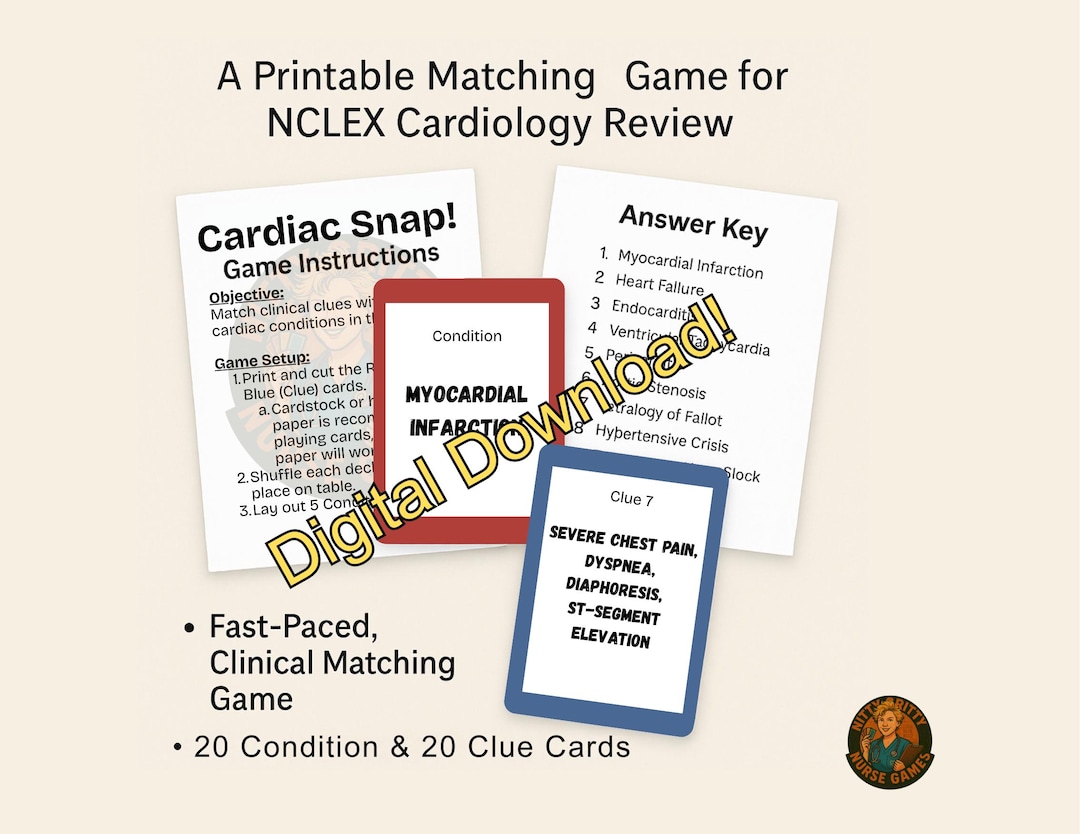 Cardiac Snap! NCLEX Printable Matching Game – Cardiology Study Tool for ...
