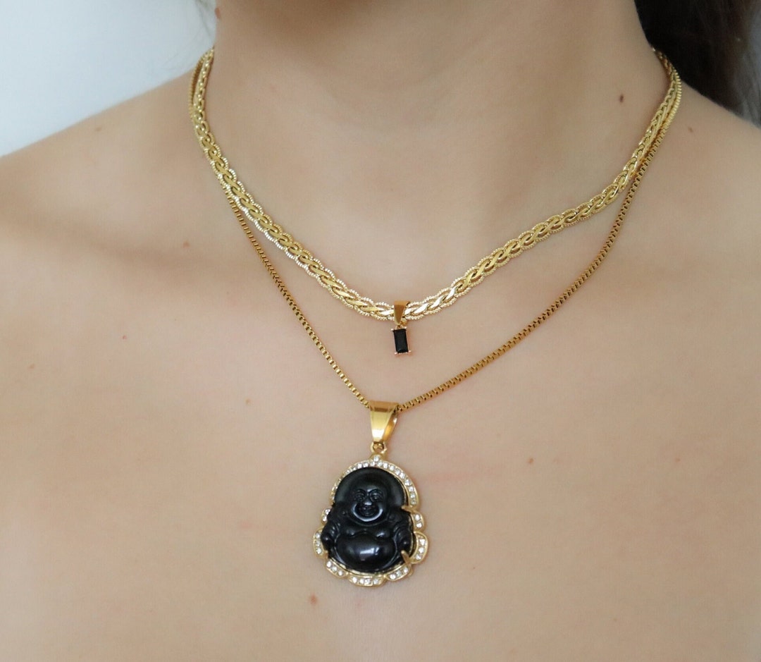 Buddha Colorful Necklace Gold Crystal Zircon Diamonds Jade Buddha ...