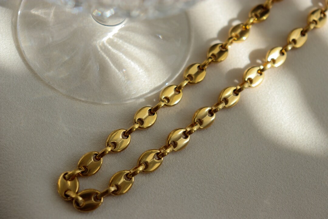 18K Gold Coffee Bean Necklace, Women Necklace, Gold Filled Chain, Gold ...