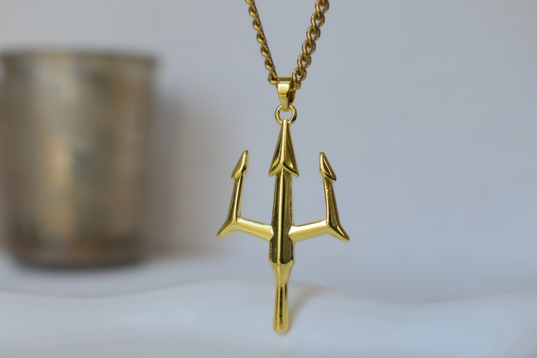 Trident Pitchfork Gold Chain Poseidon's Trident Pendant Necklace Gold Filled Men Women Gift Him ...