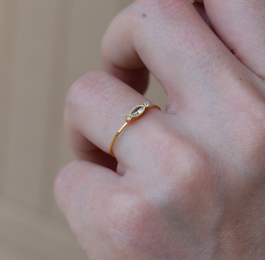 Gold Filled Three Stone Minimalist Rings,thin Minimalist Waterproof ...