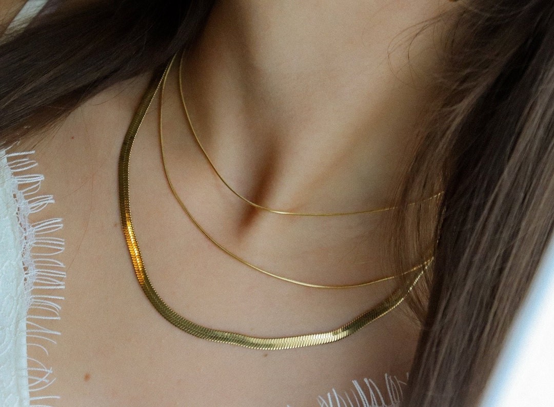 Gold Filled Triple Snake Chain, Three Layered Gold Herringbone Gold ...