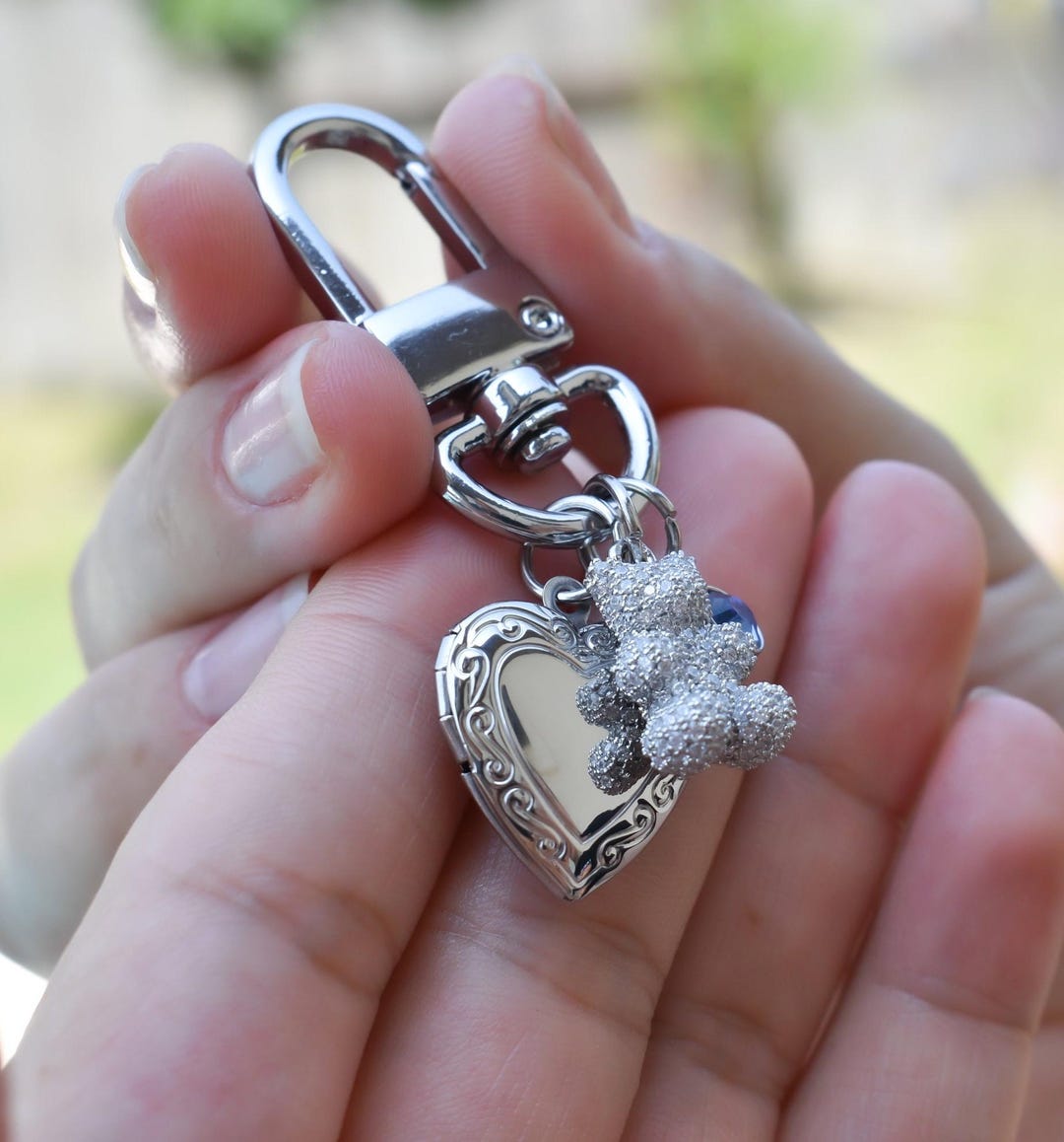 Silver Key Chain Locket Bag Multiple Charm, Silver or Gold Heart ...