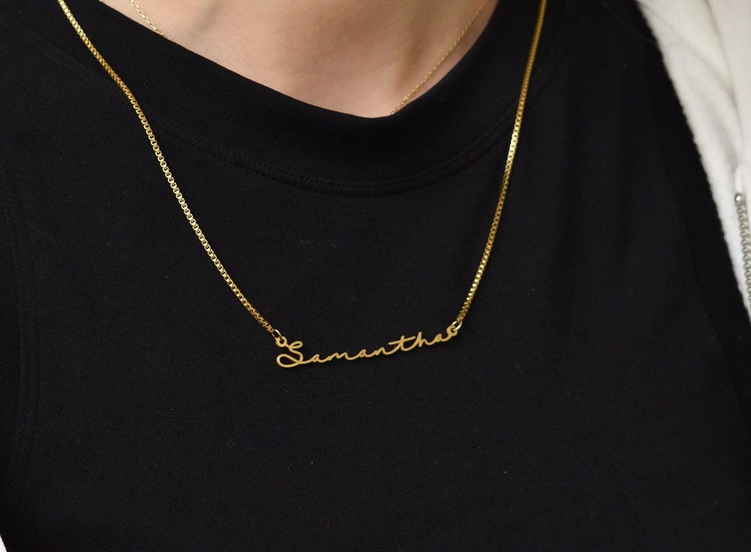 Custom Name Cursive Font Filled Gold Necklace, Handwriting Name ...