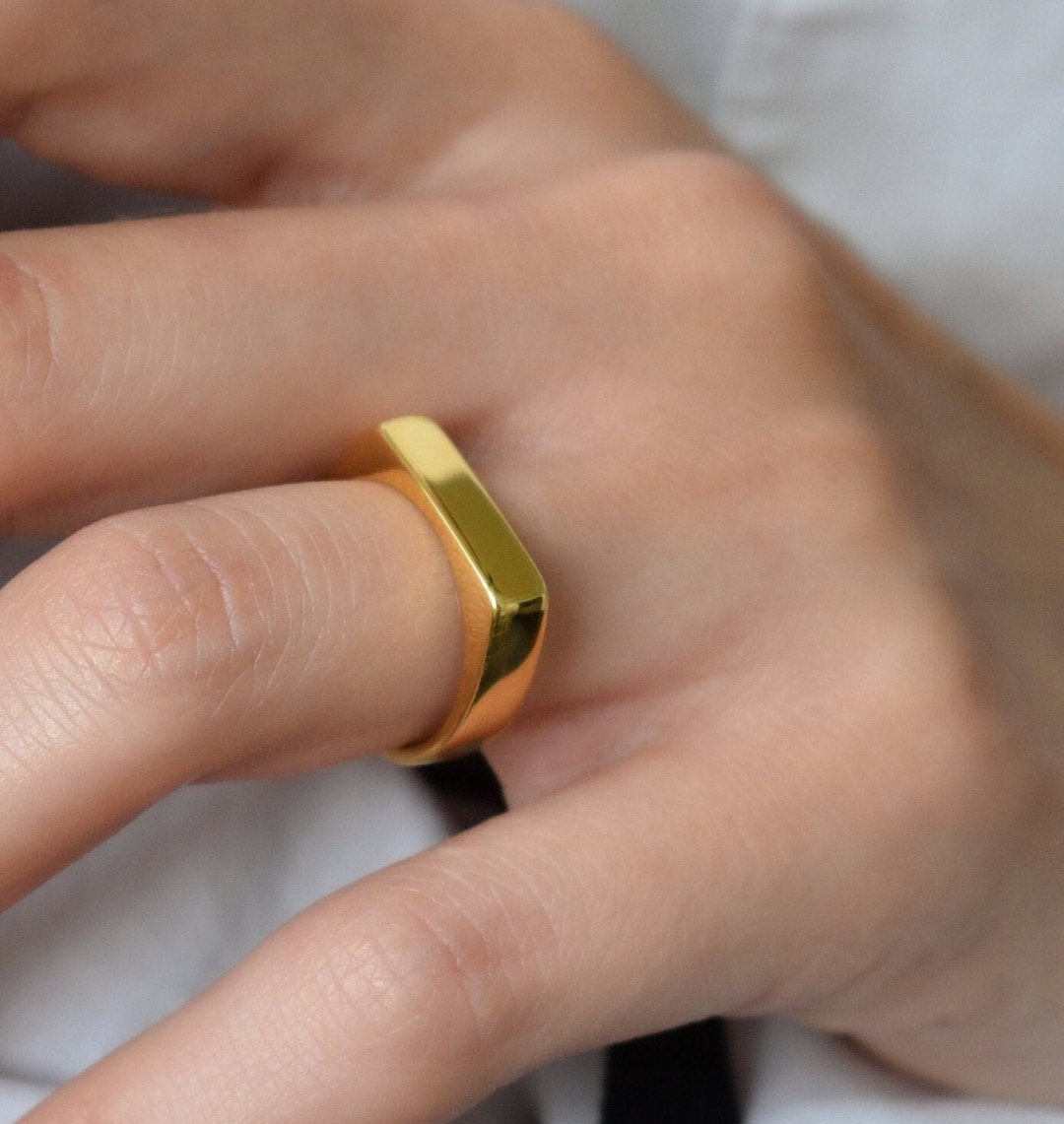 Gold Filled Statement Signet Ring, Water Resistant Minimalist Dainty ...