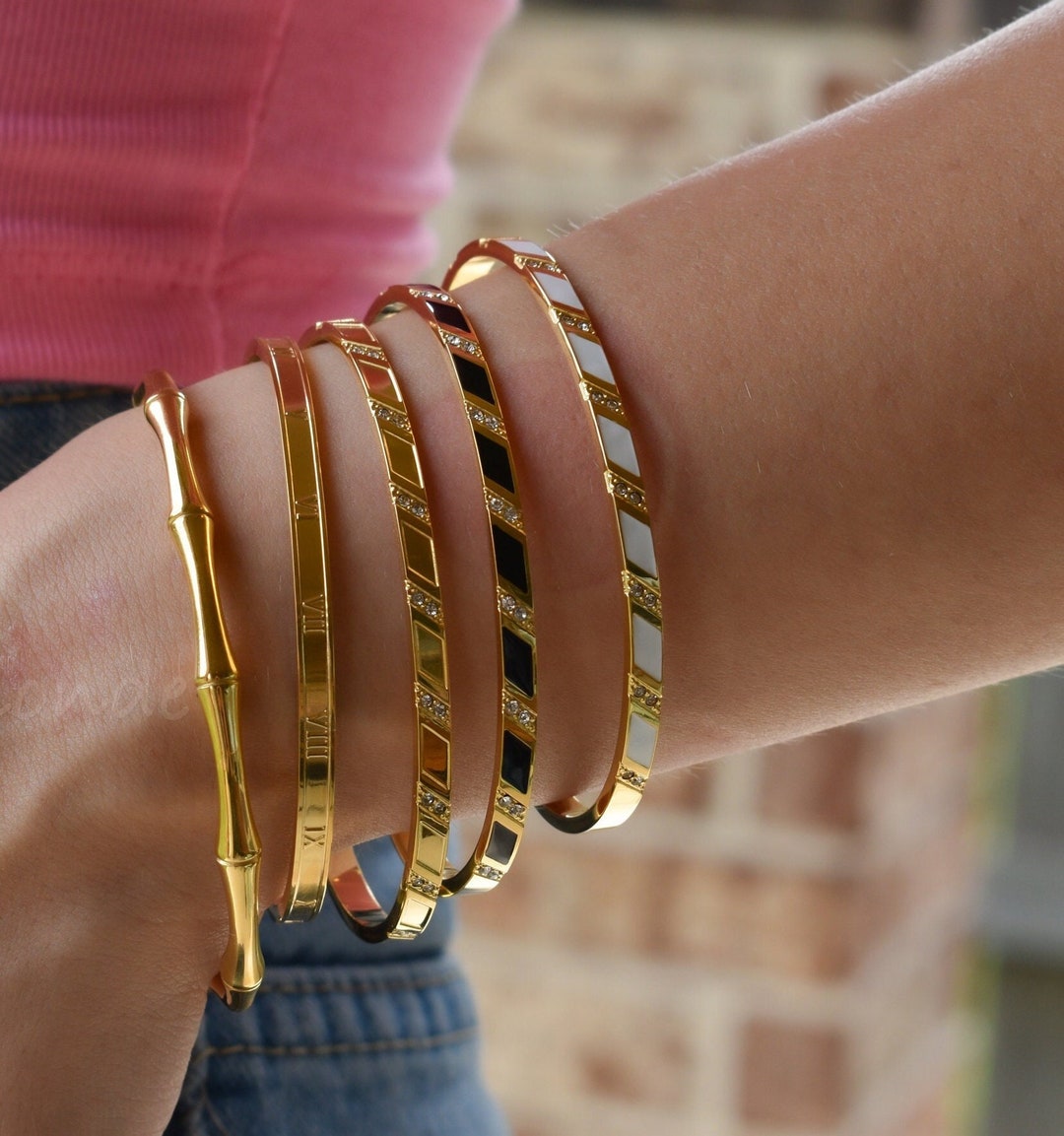 Gold Waterproof Bracelet Black White Gold Cuff Stackable Bracelet ... Gold Waterproof Bracelet Black White Gold Cuff Stackable Bracelet ...