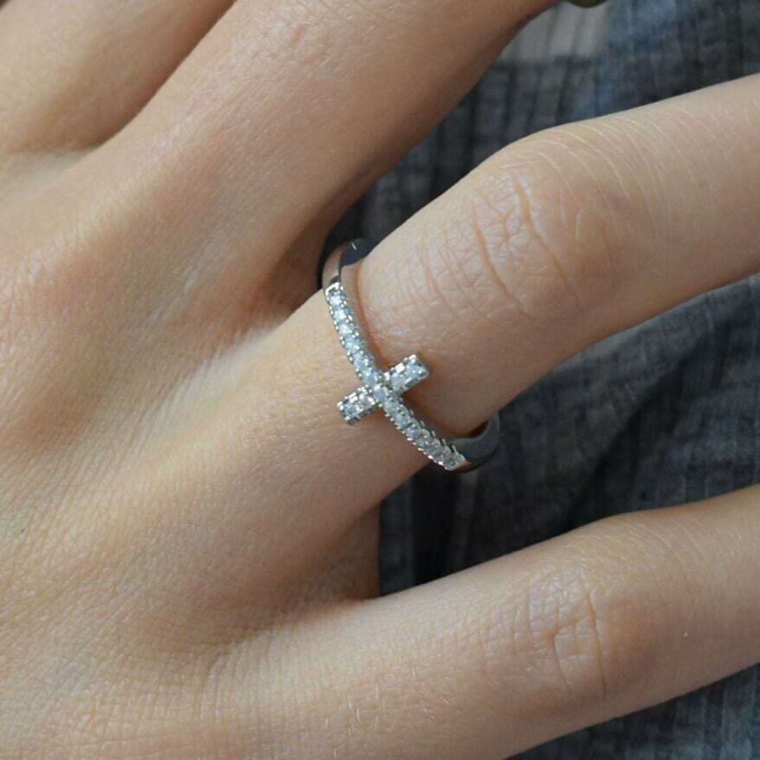 Sterling Silver Gold Finish Cross Rings Multi Stone Adjustable Ring ...