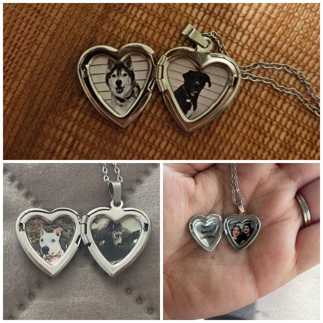 Sparkly Silver Heart Locket Necklaces Dog Pet Cat Paw Girl Custom ...