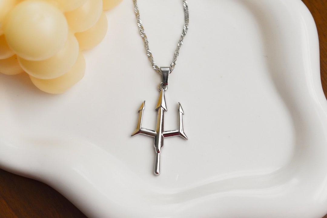 Silver Chain Necklace Trident Pitchfork Poseidon's Trident Pendant ...