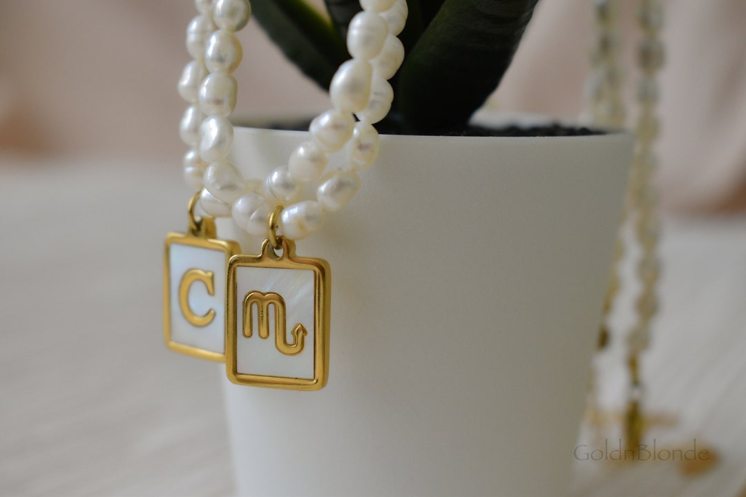 Pearl Choker Zodiac Tarot Constellation Signs Letter Initial Necklace ...