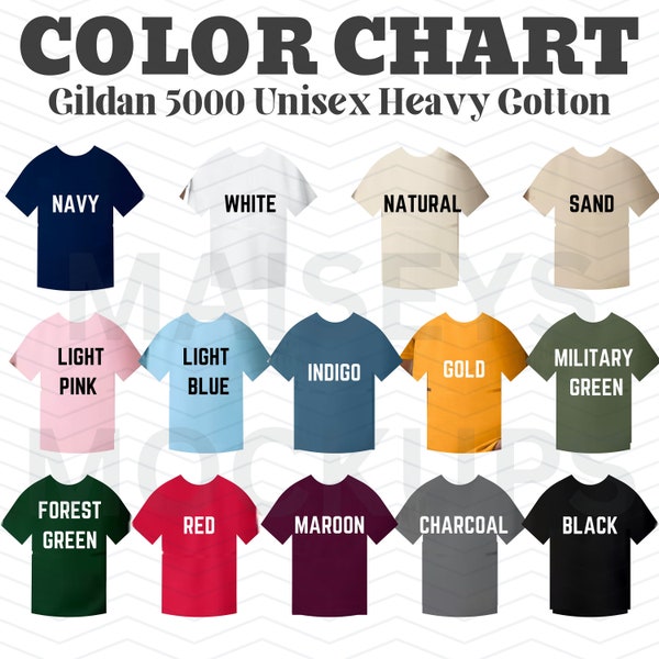 Gildan G500 Color Chart - Etsy