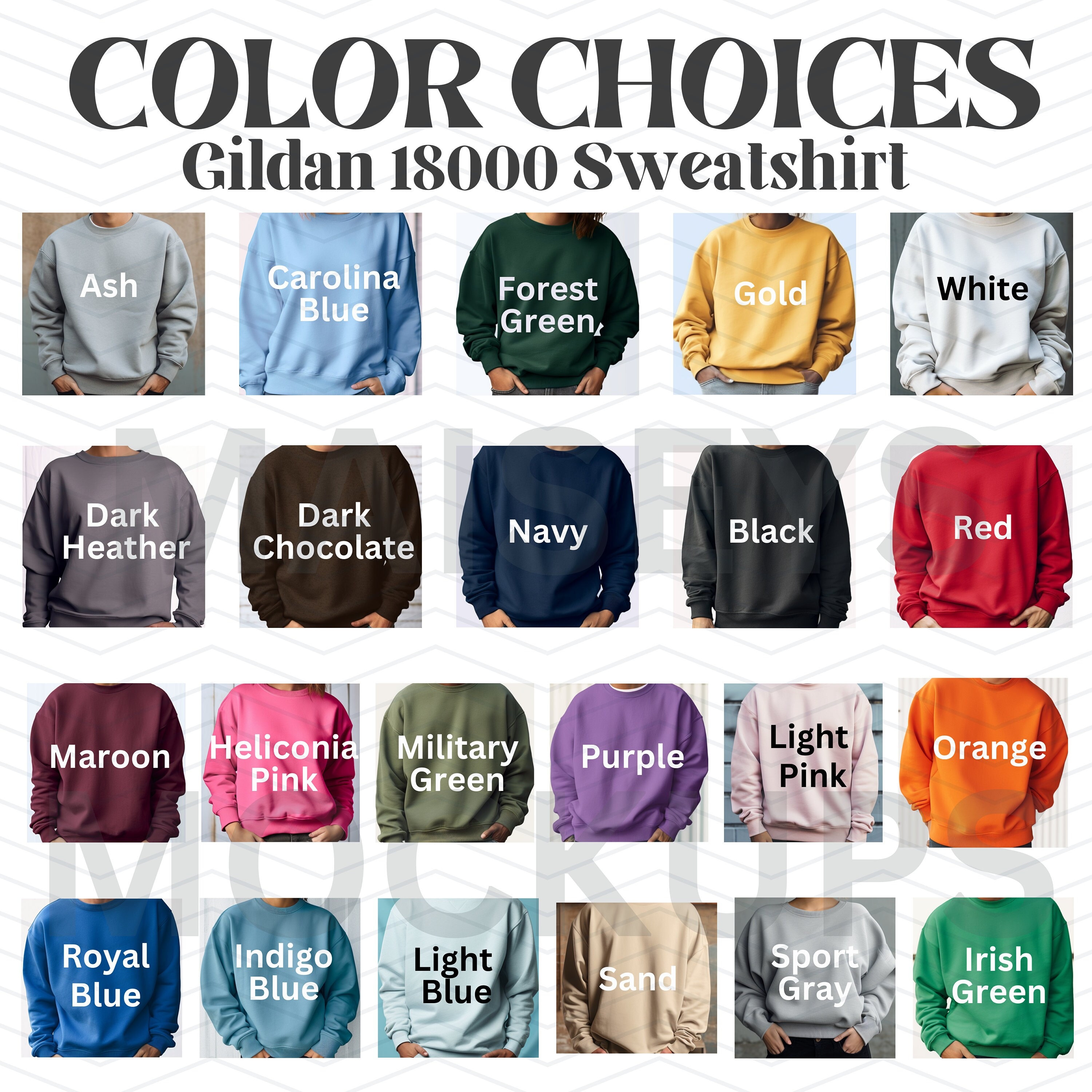 Gildan Hoodie 18000 Color Swatch, Unisex Chart G180, Digital Download ...