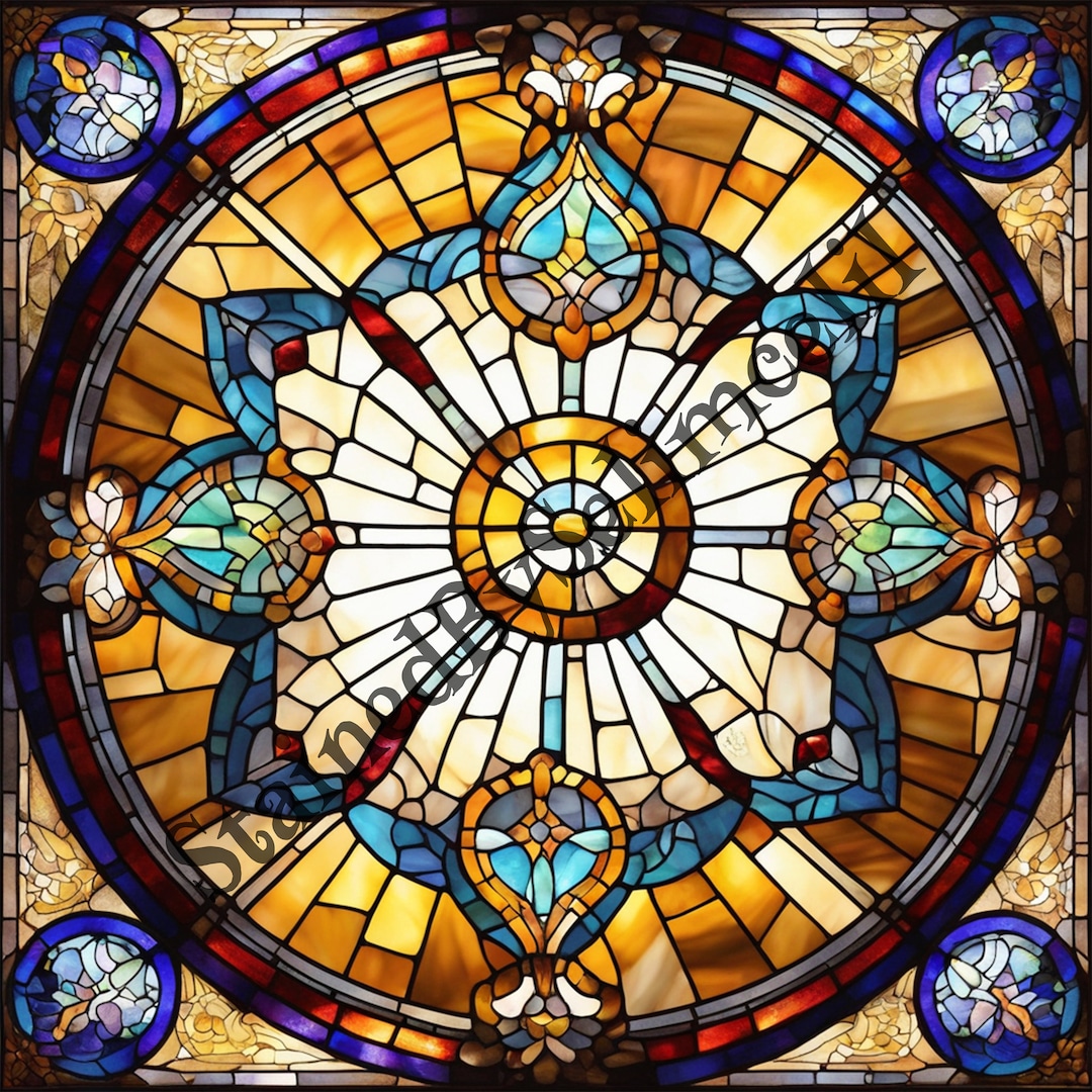 Four Directions Stained Glass Template, Stained Glass Pattern, JPG ...