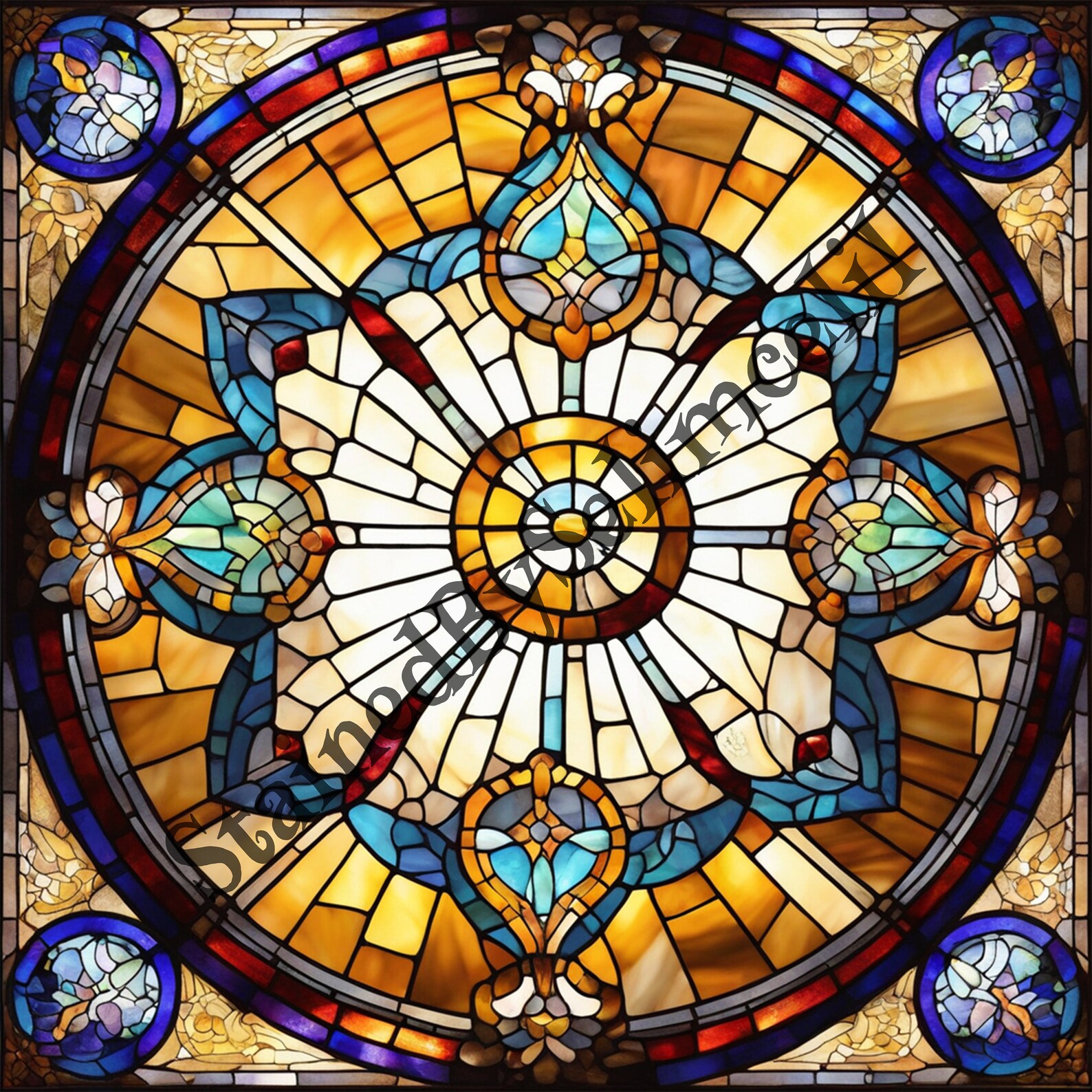 Four Directions Stained Glass Template, Stained Glass Pattern, JPG ...