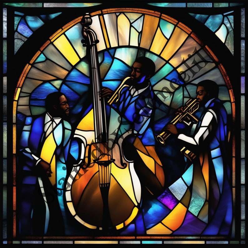 Jazz Band Stained Glass Template, Stained Glass Pattern, JPG Format ...