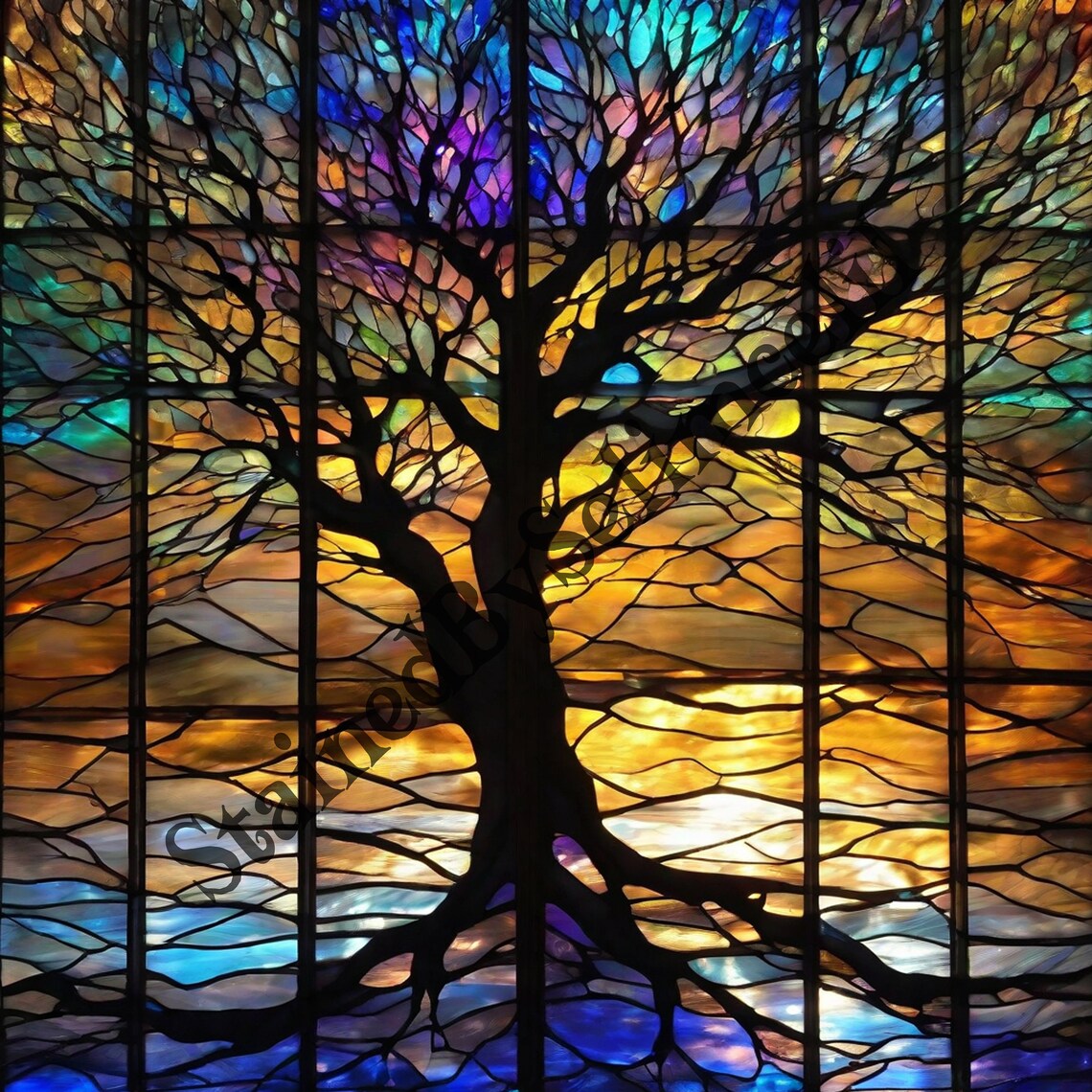 Tree of Life Stained Glass Template, Stained Glass Pattern, JPG Format ...