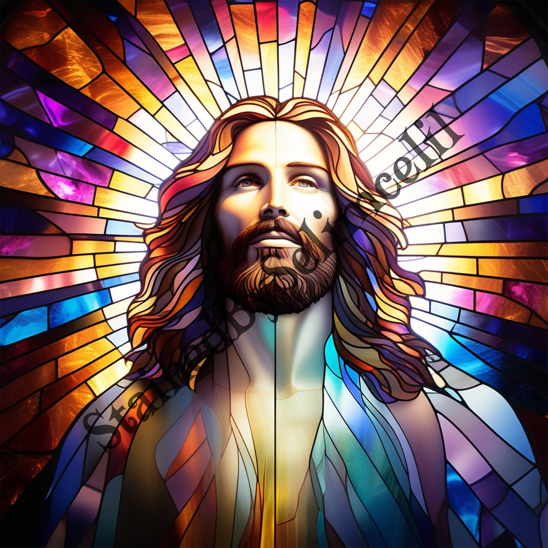 Jesus Stained Glass Template, Stained Glass Pattern, JPG Format ...