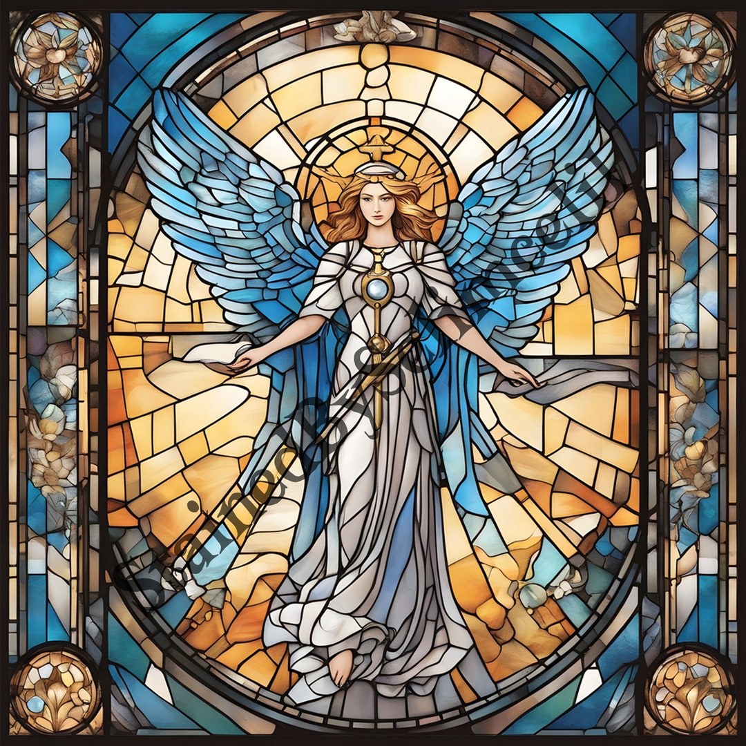 Angel Stained Glass Template, Stained Glass Pattern, JPG Format ...