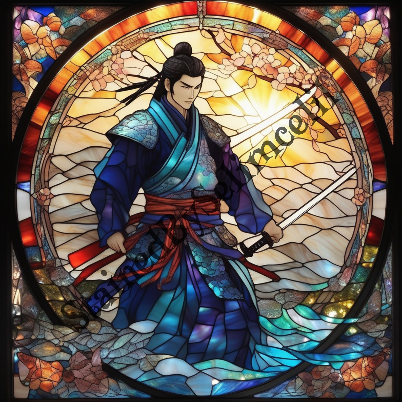Samurai Stained Glass Pattern: Japanese Warrior Art (digital Paper) - Etsy