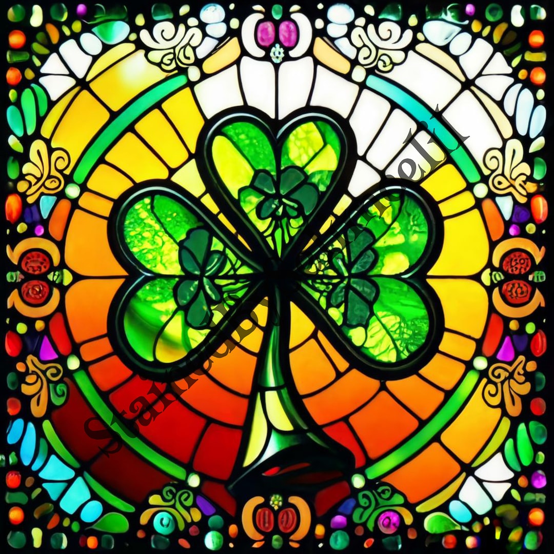 St. Patrick's Day Clover Stained Glass Template| Stained Glass Pattern ...