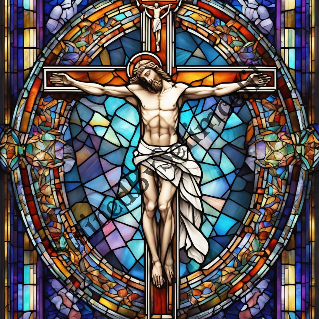 Jesus Crucified Stained Glass Template| Stained Glass Pattern| JPG ...