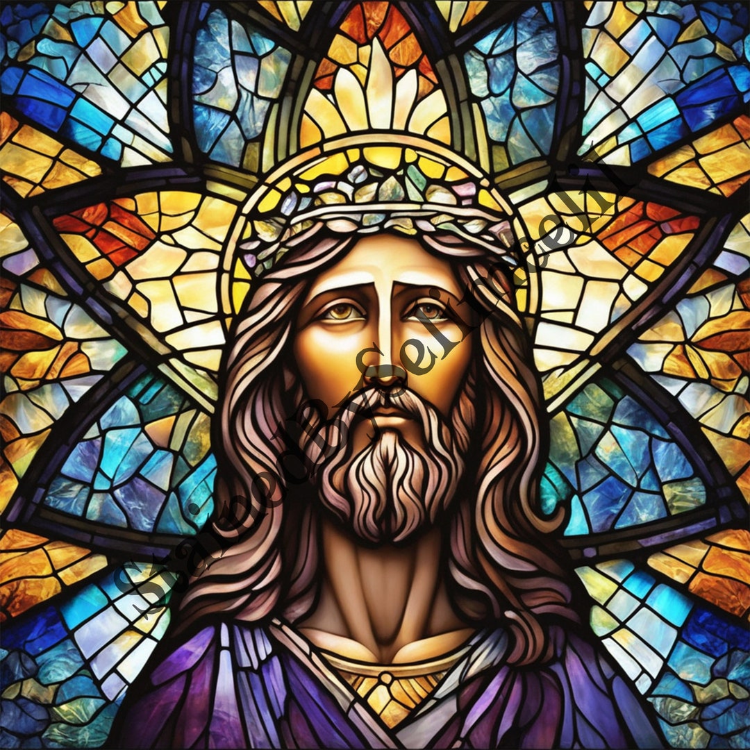 Jesus Stained Glass Template, Stained Glass Pattern, JPG Format ...