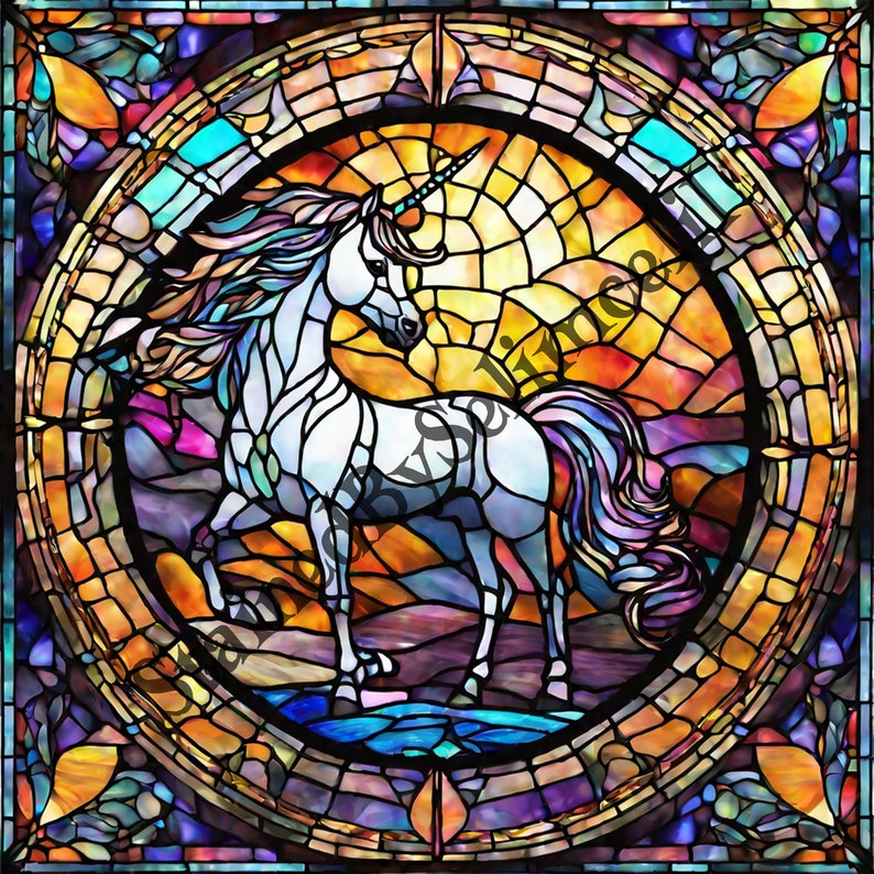 Unicorn Stained Glass Template, Stained Glass Pattern, JPG Format ...