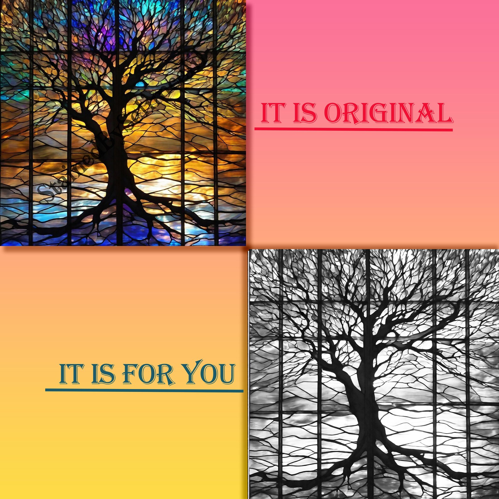 Tree of Life Stained Glass Template, Stained Glass Pattern, JPG Format ...