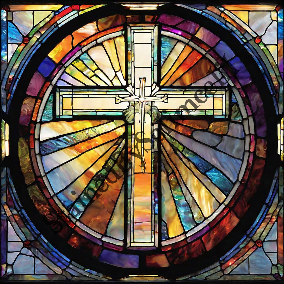 Cross Stained Glass Template| Stained Glass Pattern| JPG Format ...