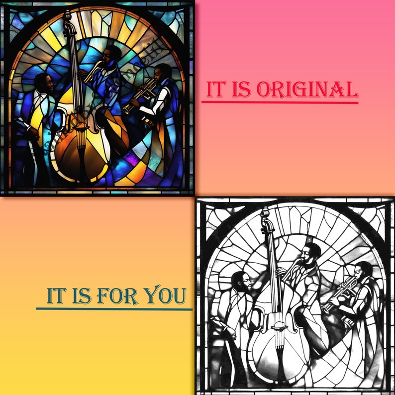 Jazz Band Stained Glass Template, Stained Glass Pattern, JPG Format ...
