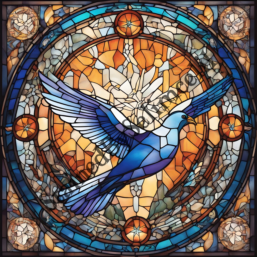 Dove Stained Glass Pattern: Seamless JPG Digital Paper (digital ...