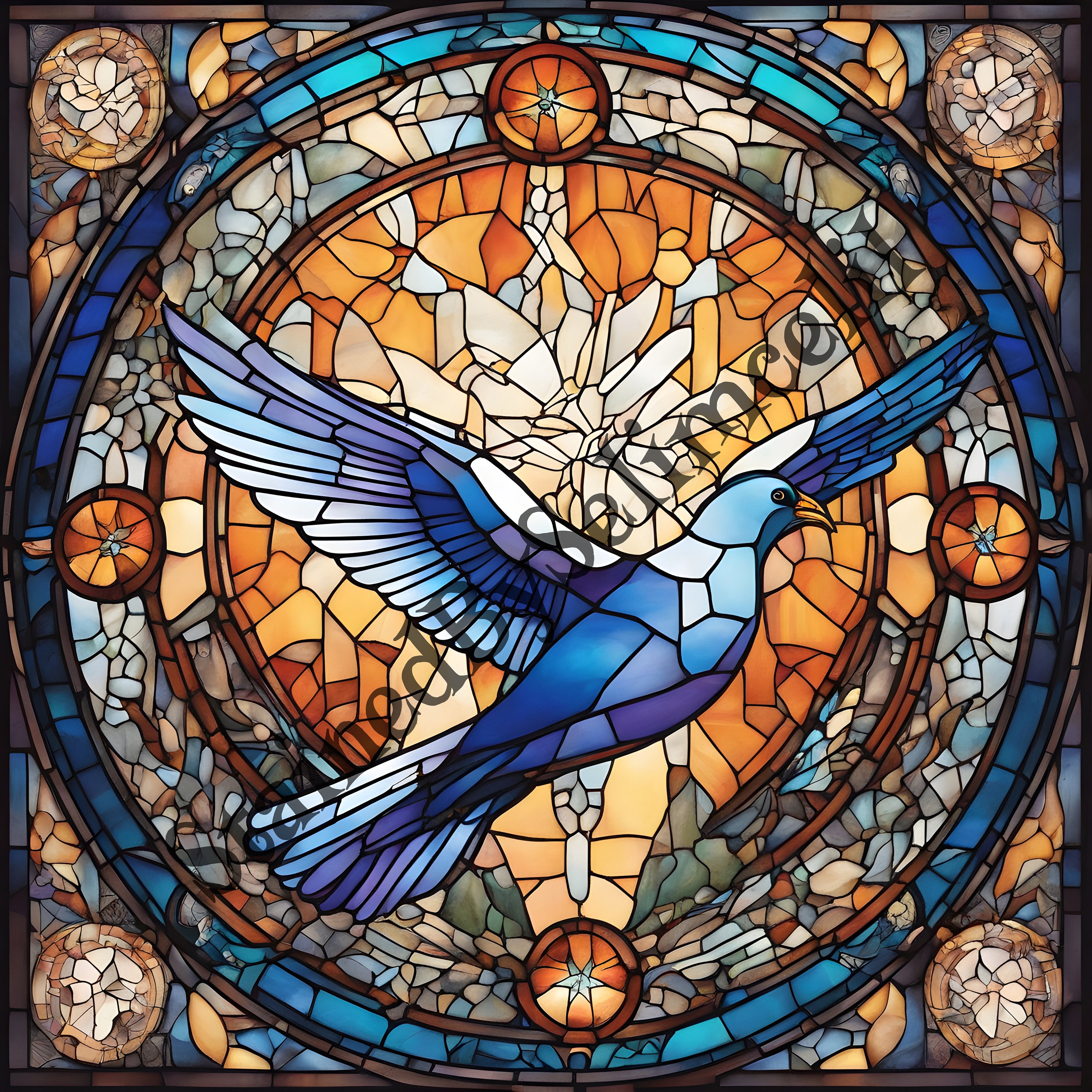Dove Stained Glass Template, Stained Glass Pattern, JPG Format, Digital ...