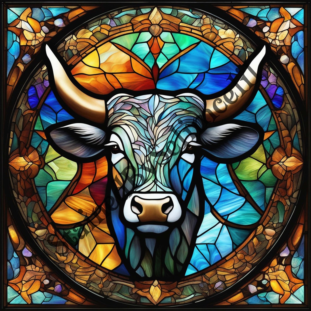 Red Bull Stained Glass Template, Stained Glass Pattern, JPG Format ...