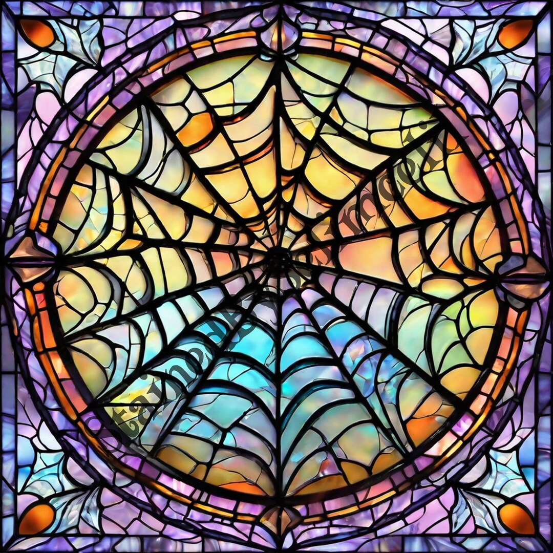 Spider Web Stained Glass Template Stained Glass Pattern JPG - Etsy