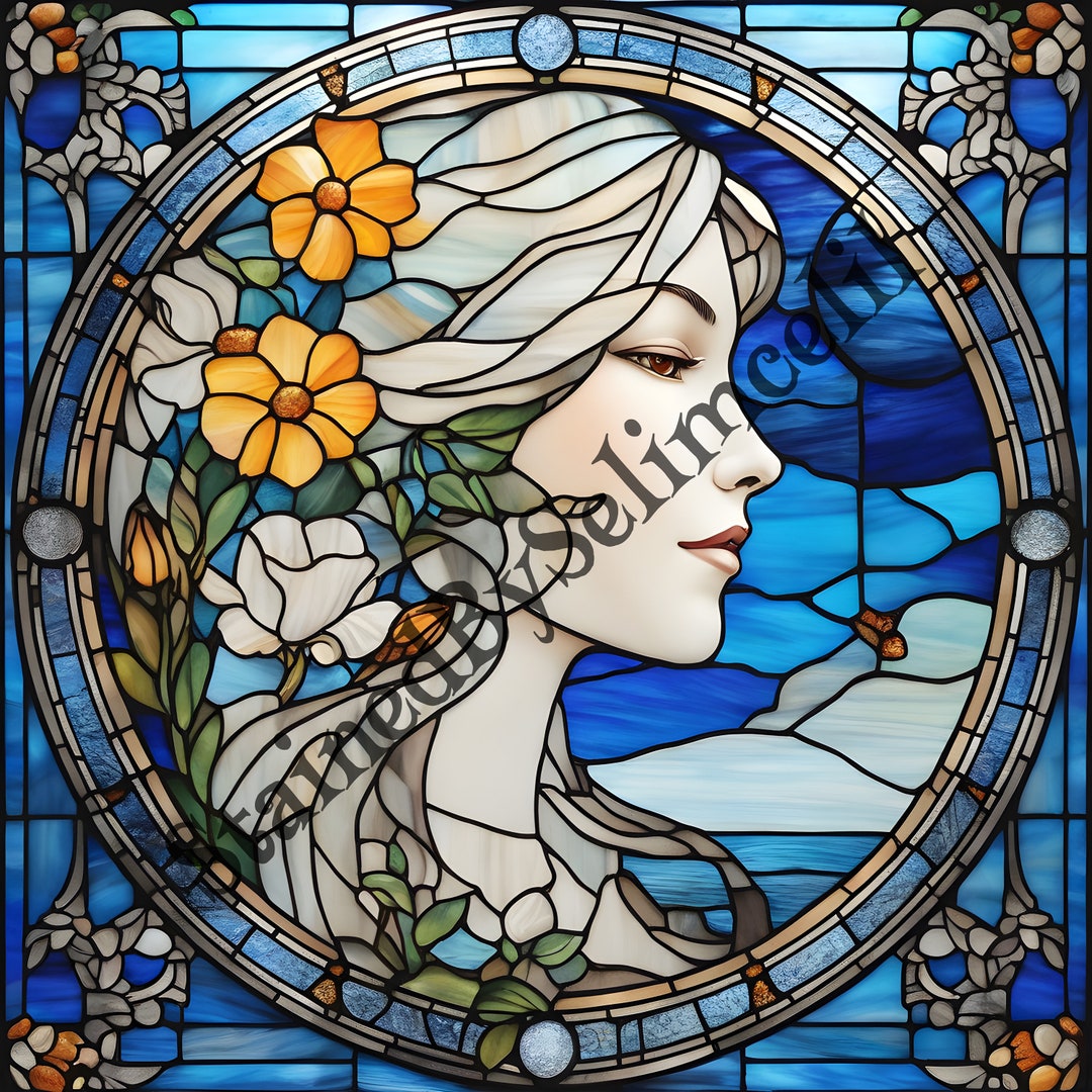 Woman Stained Glass Template, Stained Glass Pattern, JPG Format ...