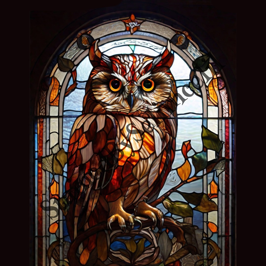 Owl Stained Glass Template, Stained Glass Pattern, JPG Format, Digital ...