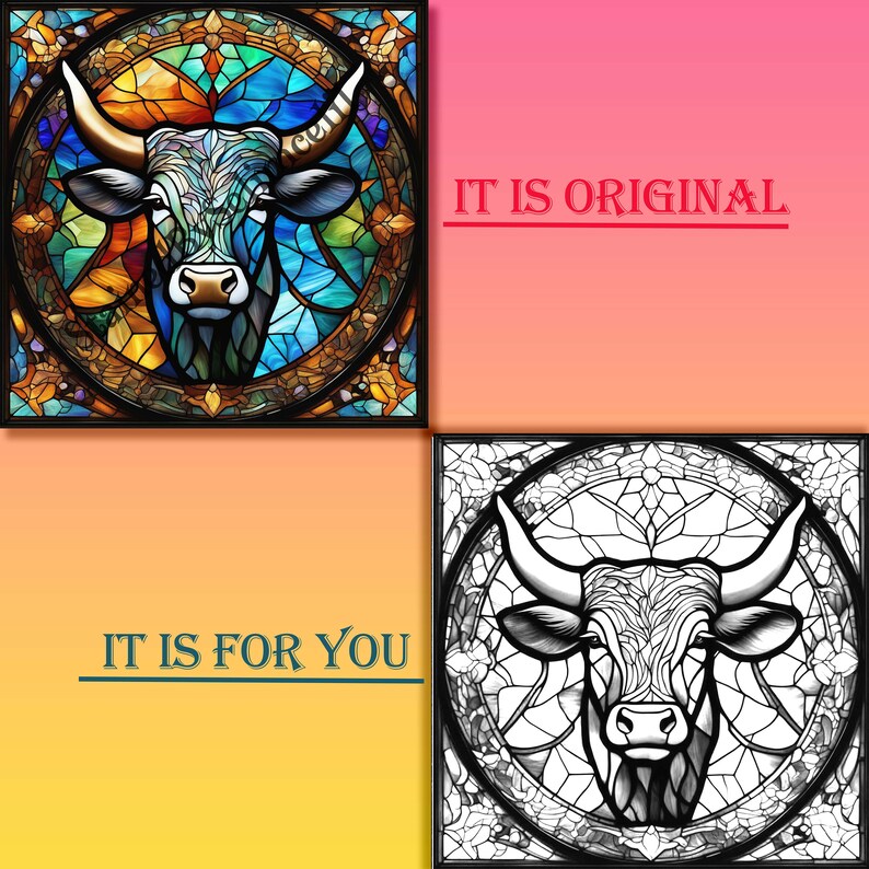 Red Bull Stained Glass Template, Stained Glass Pattern, JPG Format ...