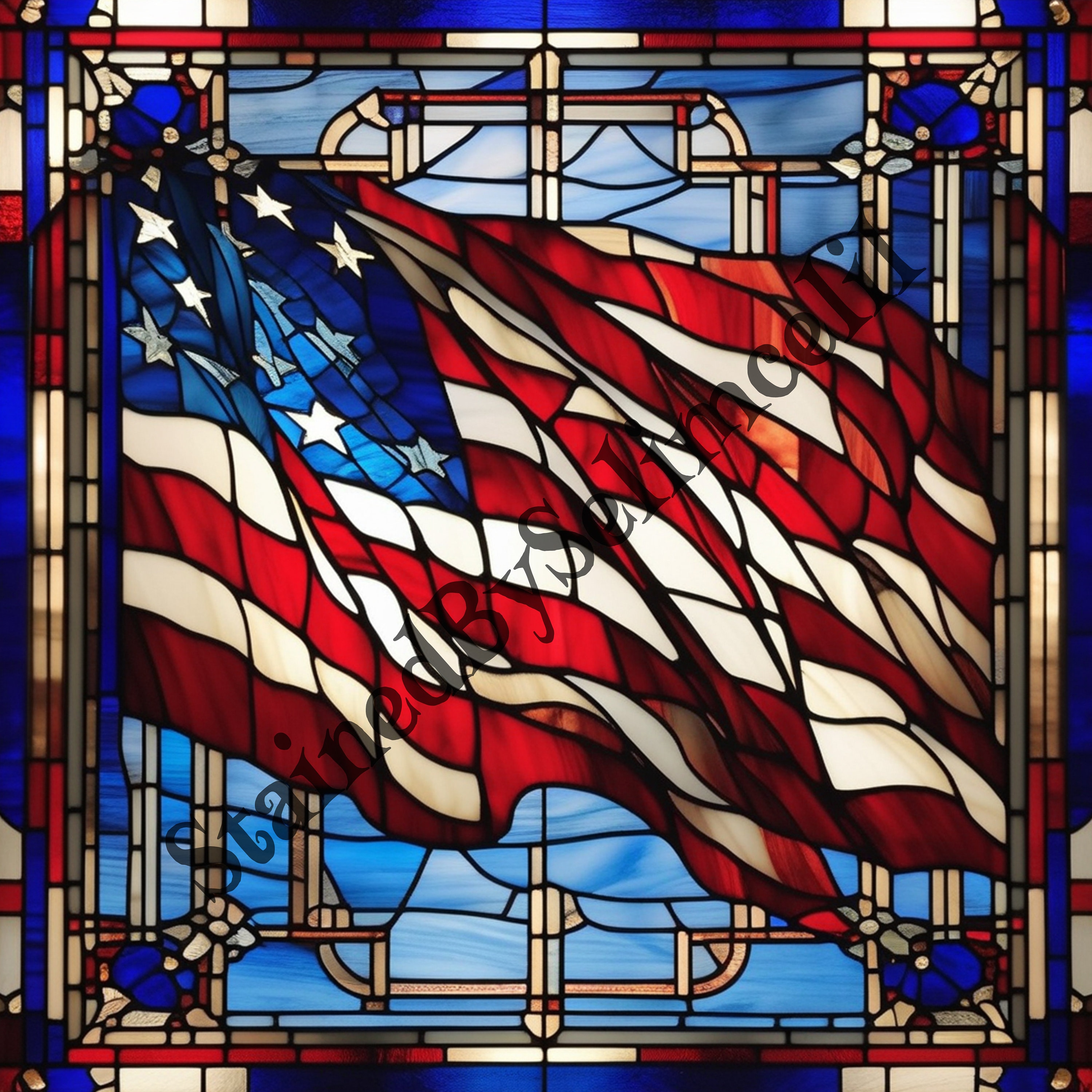 U.S. Flag Stained Glass Template, Stained Glass Pattern, JPG Format ...