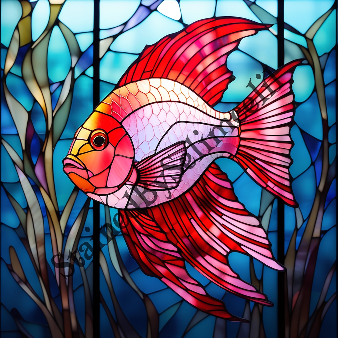 Angel Fish Stained Glass Template, Stained Glass Pattern, JPG Format ...