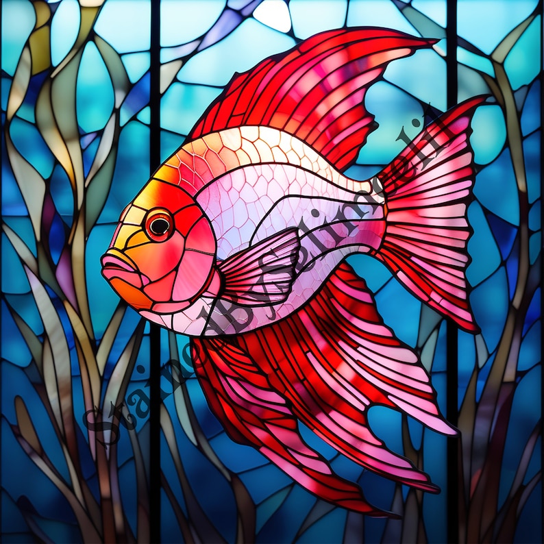 Angel Fish Stained Glass Template, Stained Glass Pattern, JPG Format ...