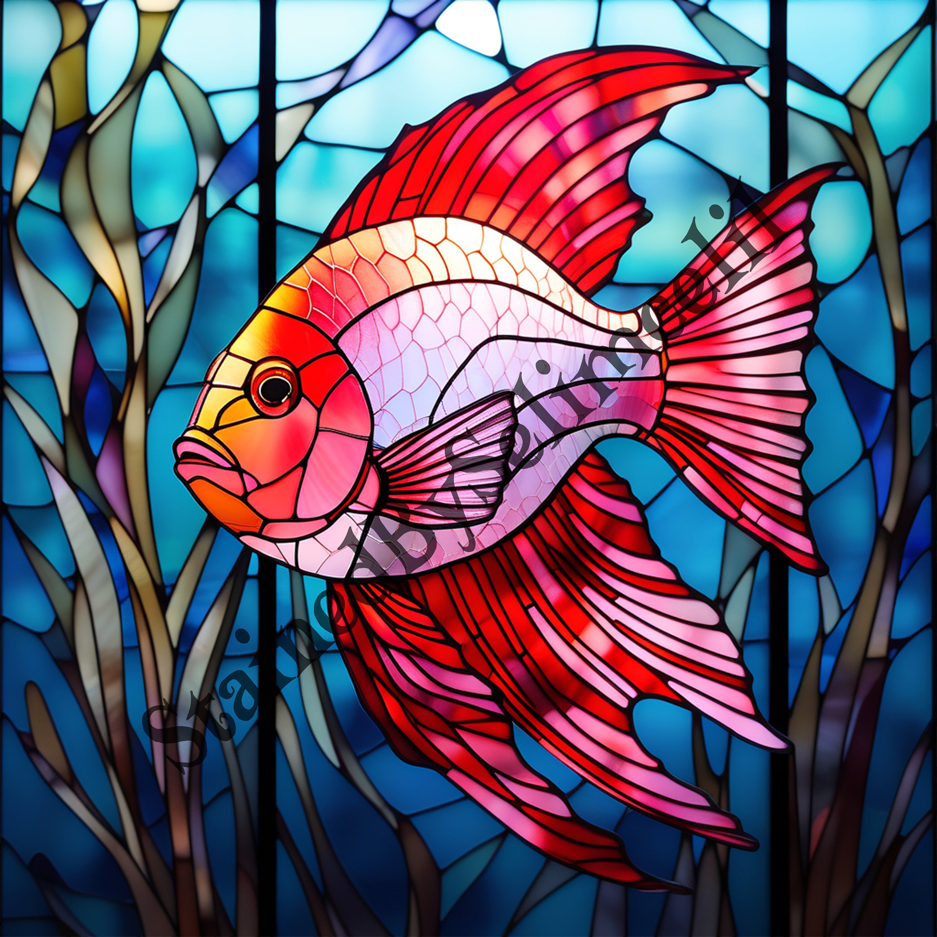 Angel Fish Stained Glass Template, Stained Glass Pattern, JPG Format ...
