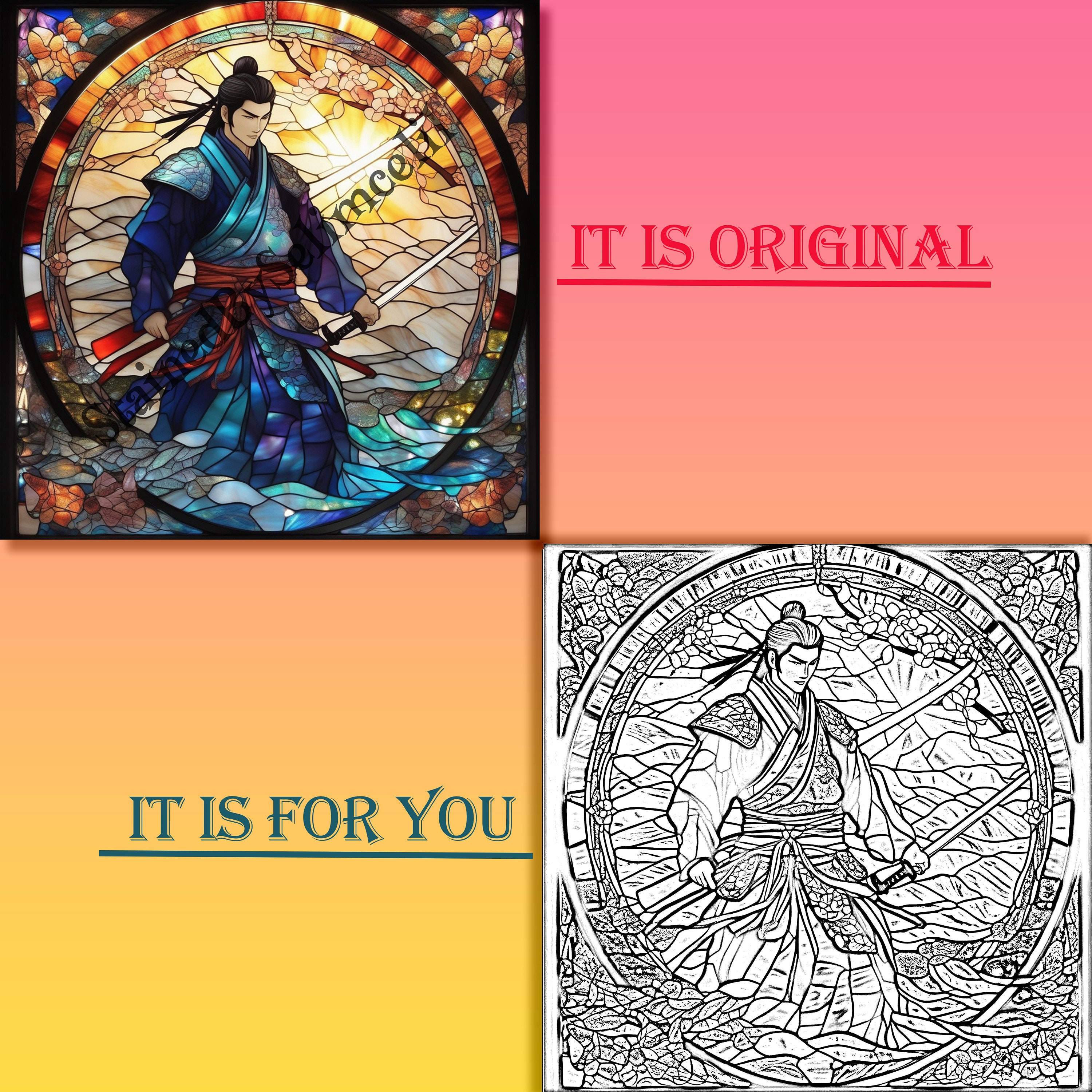Samurai Stained Glass Pattern: Japanese Warrior Art (digital Paper) - Etsy