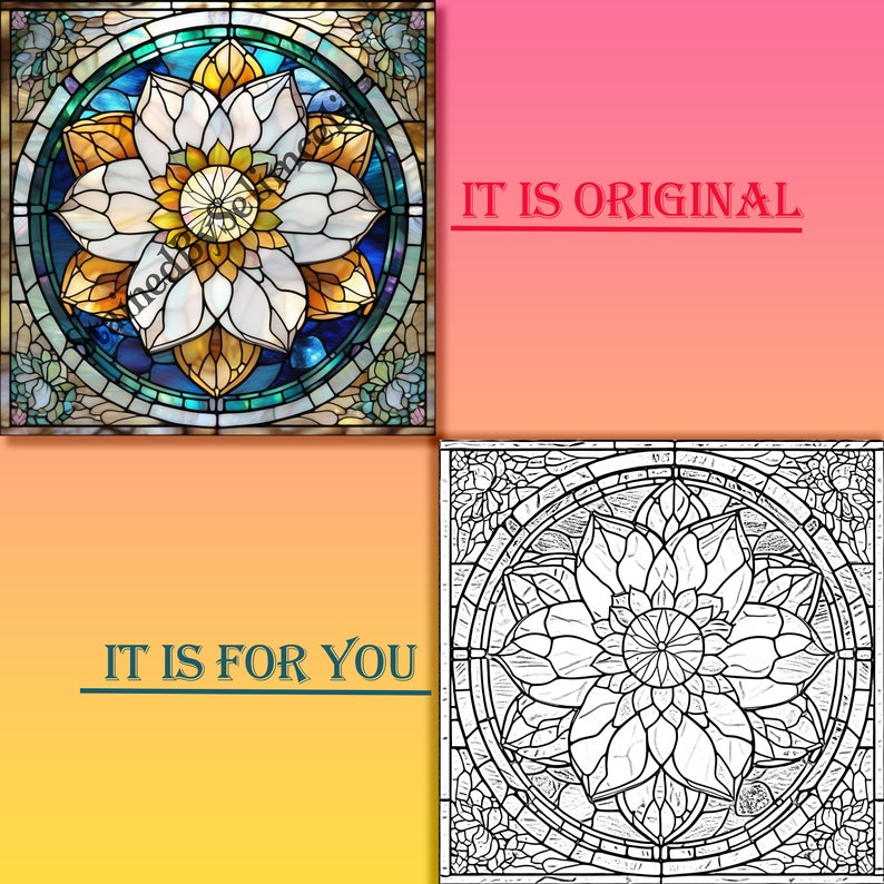 White Lotus Stained Glass Pattern: Floral Window Design (JPG Digital ...