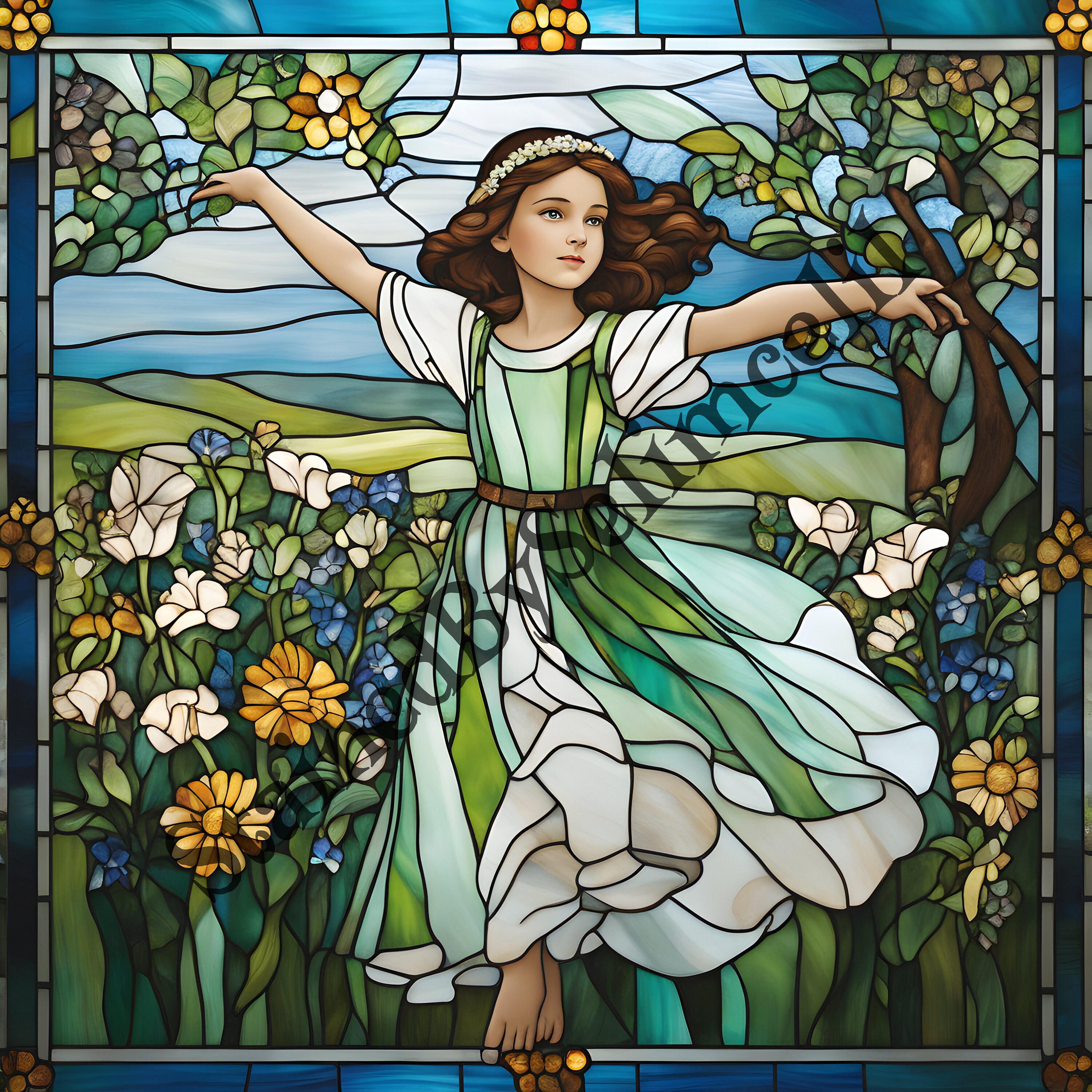 Dancing Girl Stained Glass Template, Stained Glass Pattern, JPG Format ...