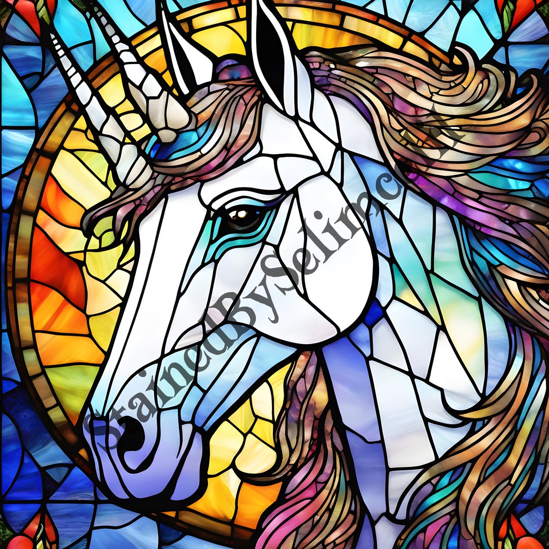 Unicorn Stained Glass Template, Stained Glass Pattern, JPG Format ...