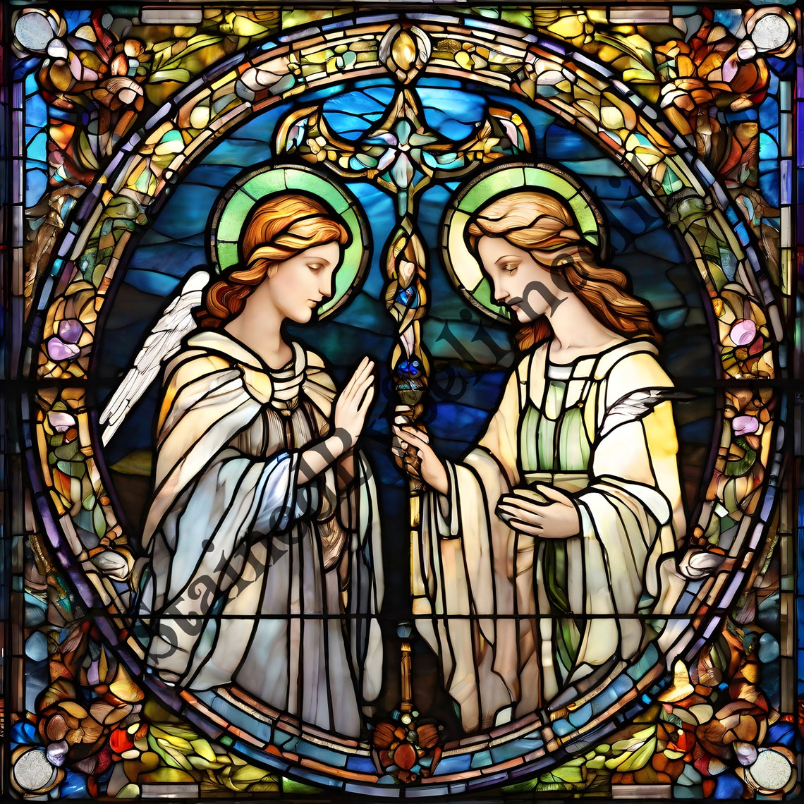 Saint and Angel Stained Glass Template, Stained Glass Pattern, JPG ...
