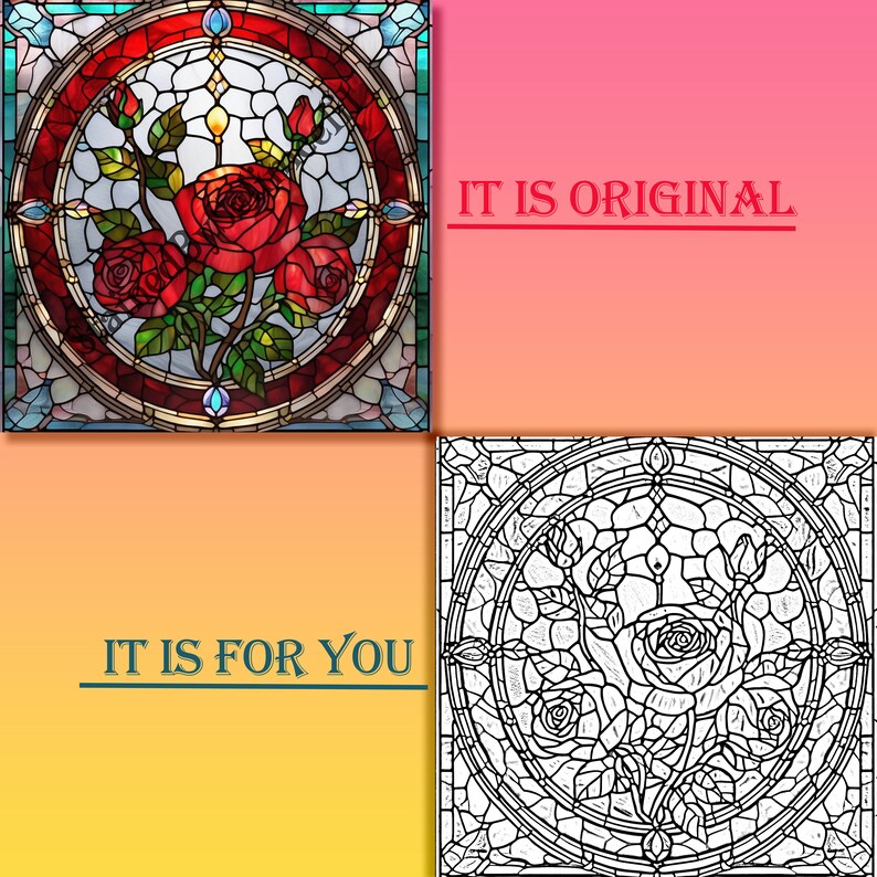 Red Roses Stained Glass Template, Stained Glass Pattern, JPG Format ...